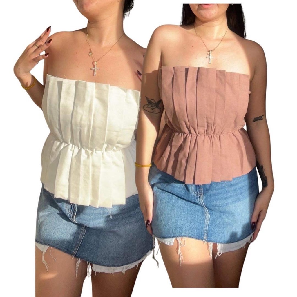 CG992 PHOEBE COTTON LINEN TUBE TOP | Shopee Philippines
