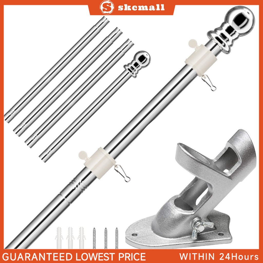 6 FT Flag Pole Kit Stainless Steel Outdoor Flagpole With 2 Ball Bearing ...