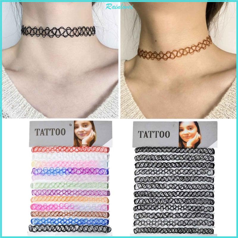 Rainlovei 12 PCS Stretch Elastic Jewelry Tattoo Choker Necklaces for ...