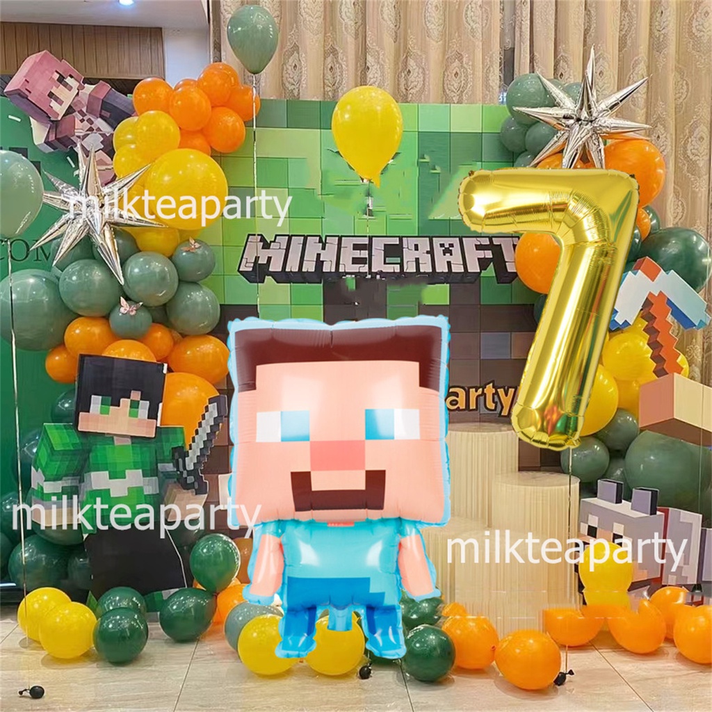 Minecraft Balloons Set Steven Foil Balloon Black Green Latex Balloon ...