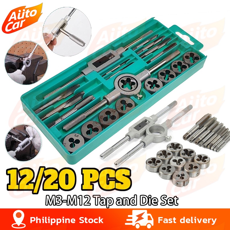 12Pcs 20Pcs Tap and Die Set Metric Hand tap Threading Tool Adjustable Tap Wrench M3-M12 Tap tool ...