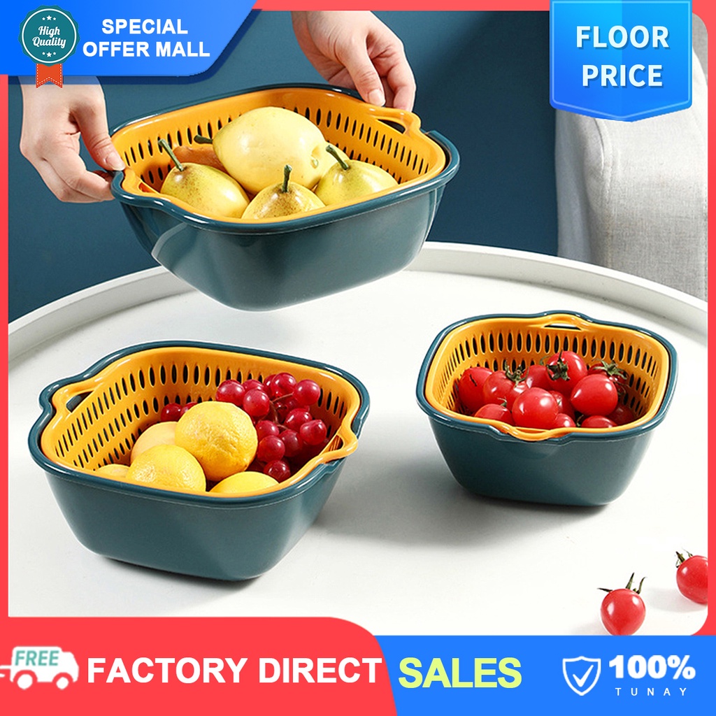 【Stackable】Thickened 2 In 1 Kitchen Strainer Kit Dual-layer Washing ...