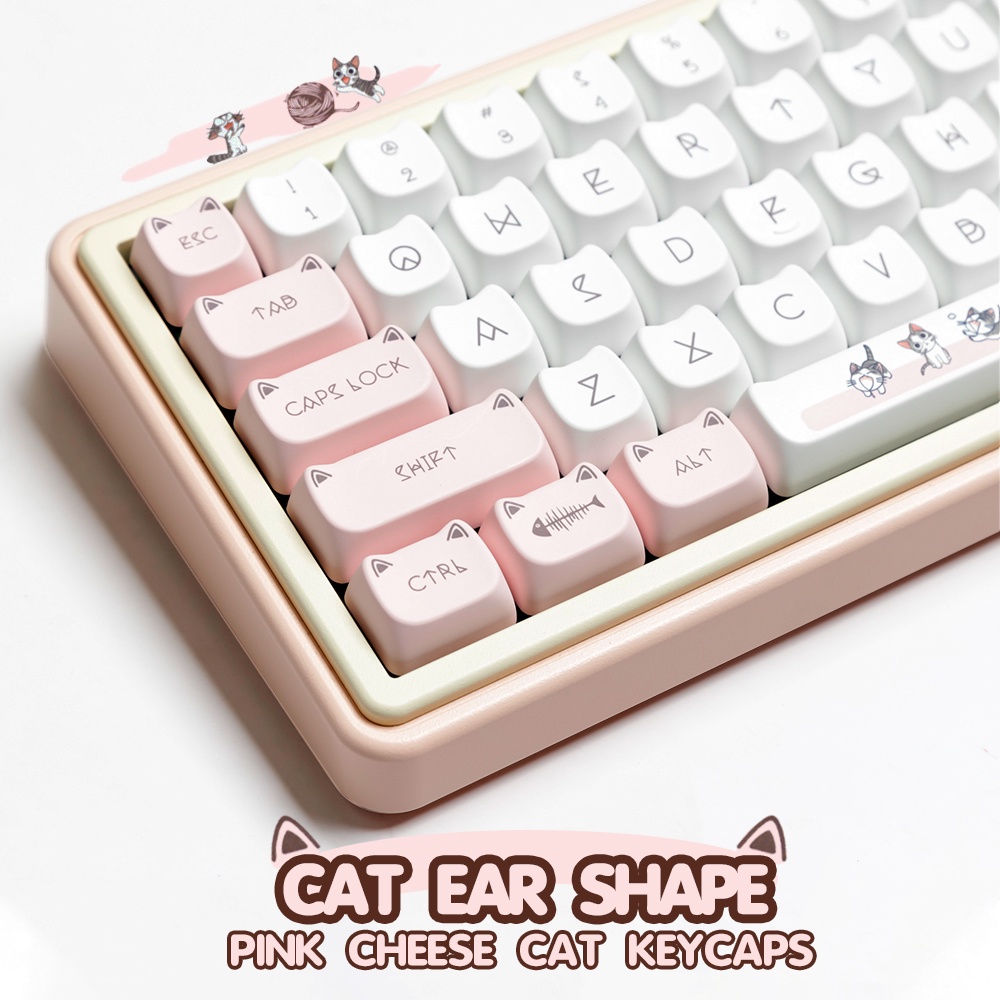 Cat Ear Shape Cheese Cat Keycaps 140Keys/Set MAO Profile PBT Compatible ...