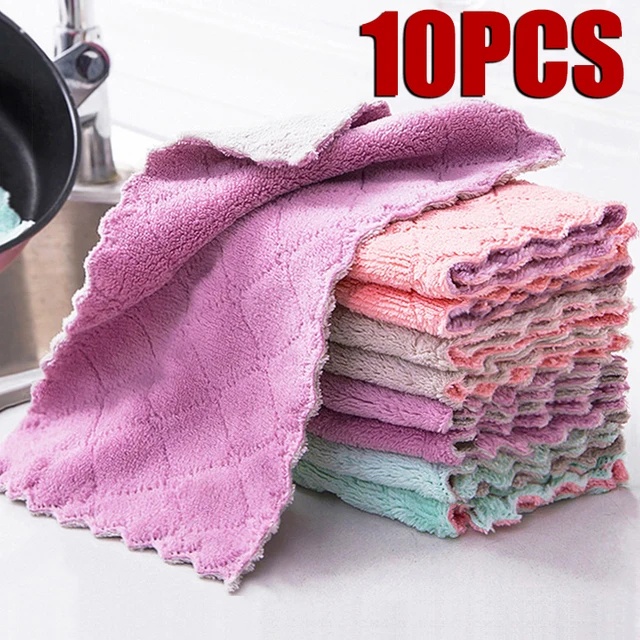 3-10Pcs Kitchen Thicken Coral Fleece Dishcloths/Absorbable Microfiber ...