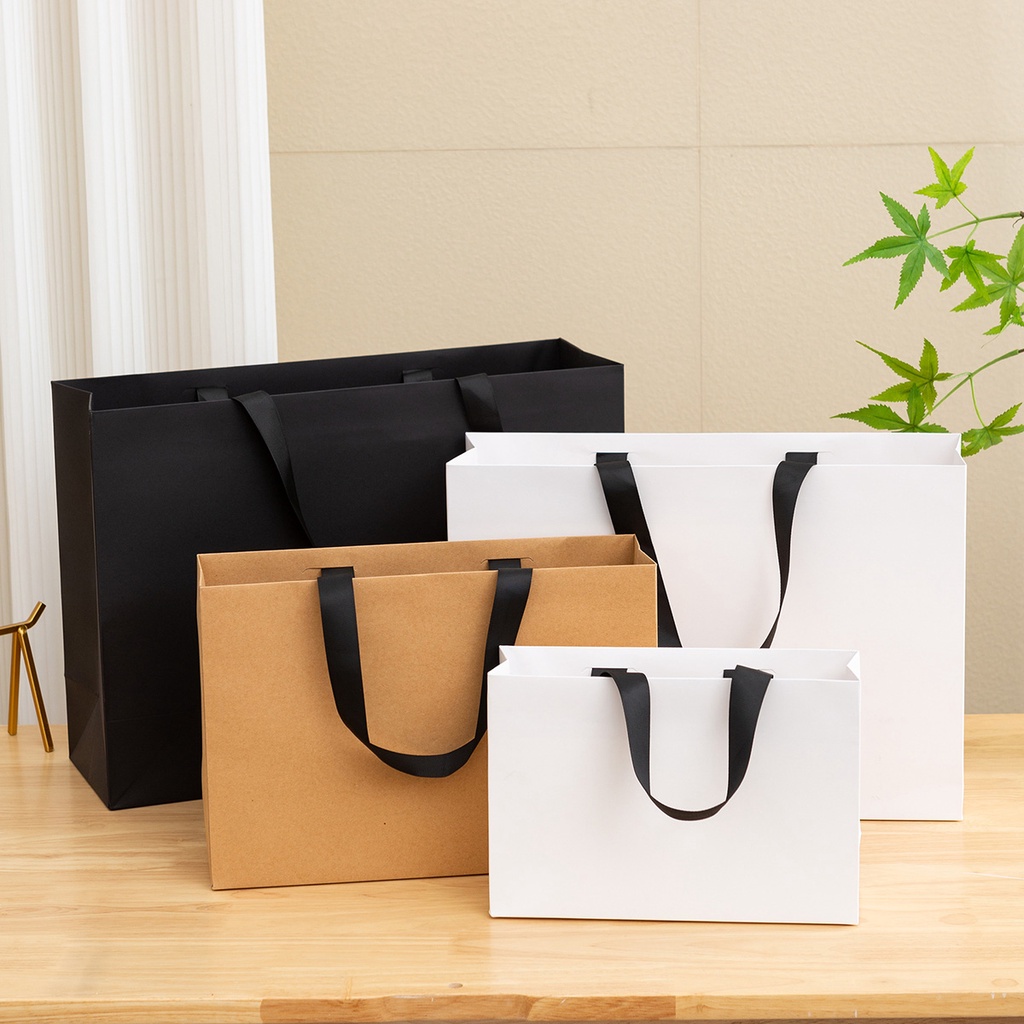 1Pcs Kraft Paper Bag Flat Rope Paper Bag Plain Handle Hand Bag Clothing ...