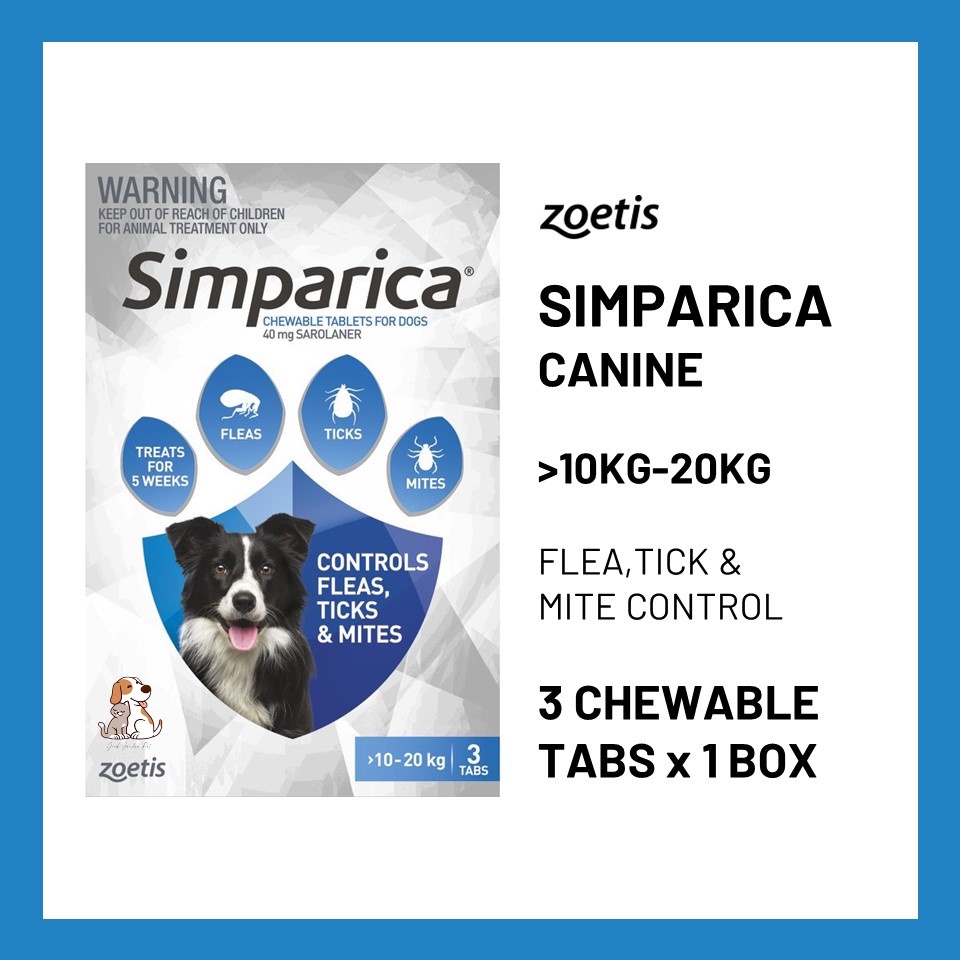 (EXP DATE: 06/2026)Simparica Flea Treatment for Dogs 10.1-20kg (3 tabs ...