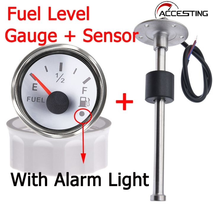 52mm Fuel Level Gauge With Alarm Light + 100mm-500mm Fuel Level Sensor 0-190 Ohm Fuel Indicator ...