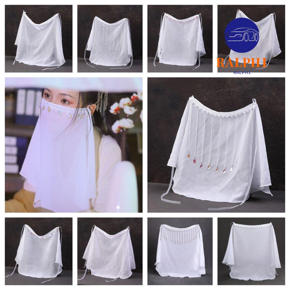RALPH1 Hanfu Face Veil, Ancient Headwear Crystal Face Covering Gauze ...