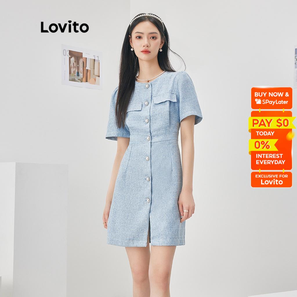 Lovito Plain Button Front Tweed Elegant Dress L52AD091 | Shopee Philippines