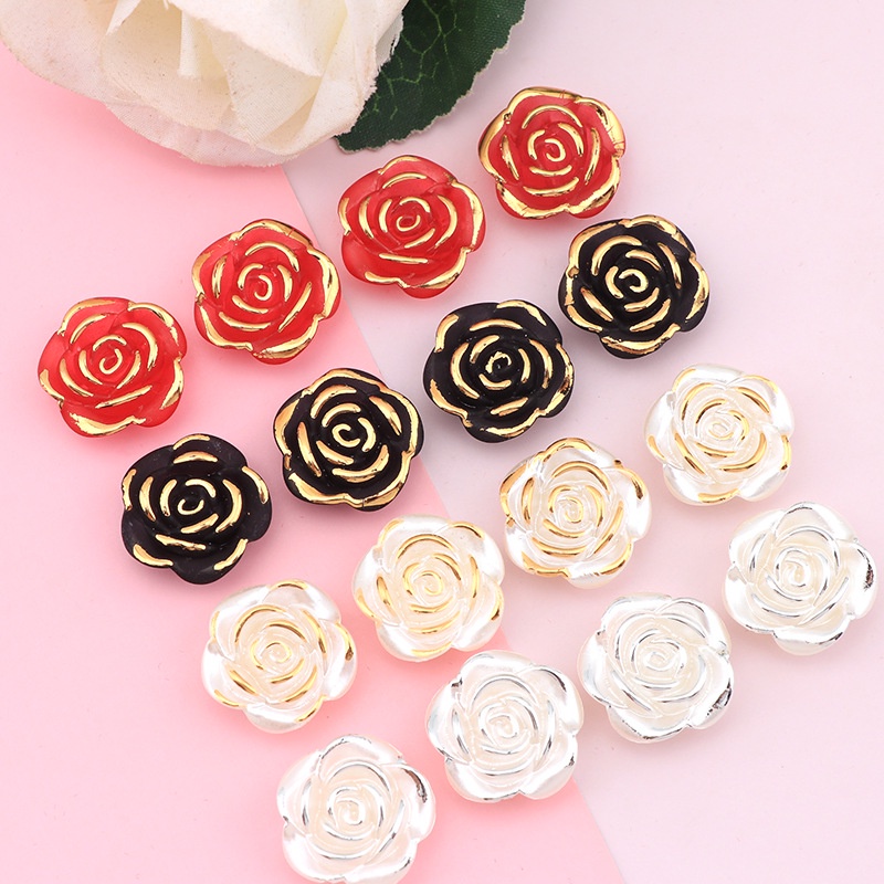 10pcs/set Gold Stamping Perforated Rose Resin Flatbacks DIY Earings Key ...