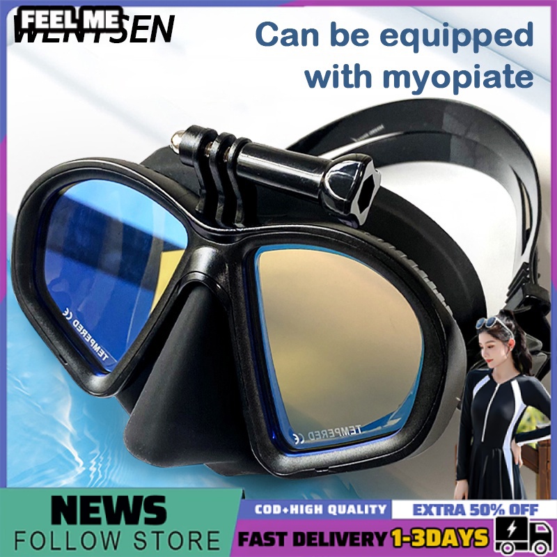 2022 New gopro free diving mask professional black deep water full face ...