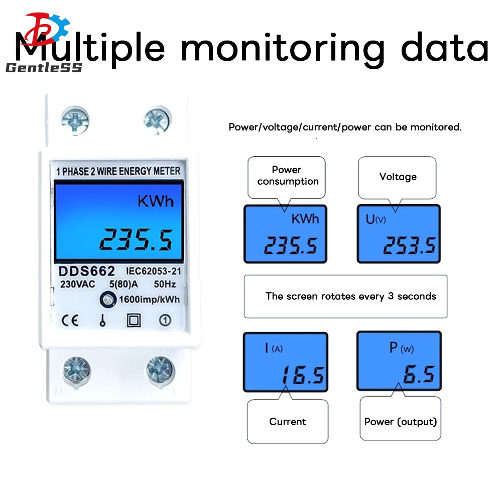 Digital Single Phase Energy Meter Tester Electricity Usage Monitor AC ...