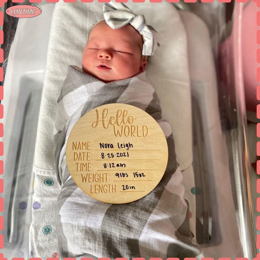 LONTIME STORE Baby Announcement Sign, Wooden Hello World Newborn ...