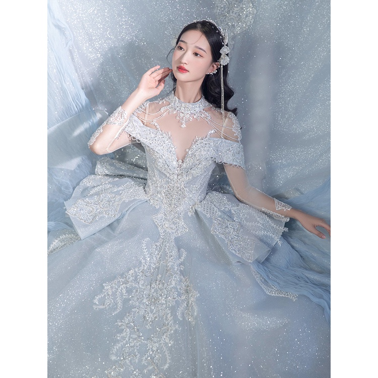 Bridal Long SKY BLUE Sleeve Palace Style Main Yarn Advanced Texture ...