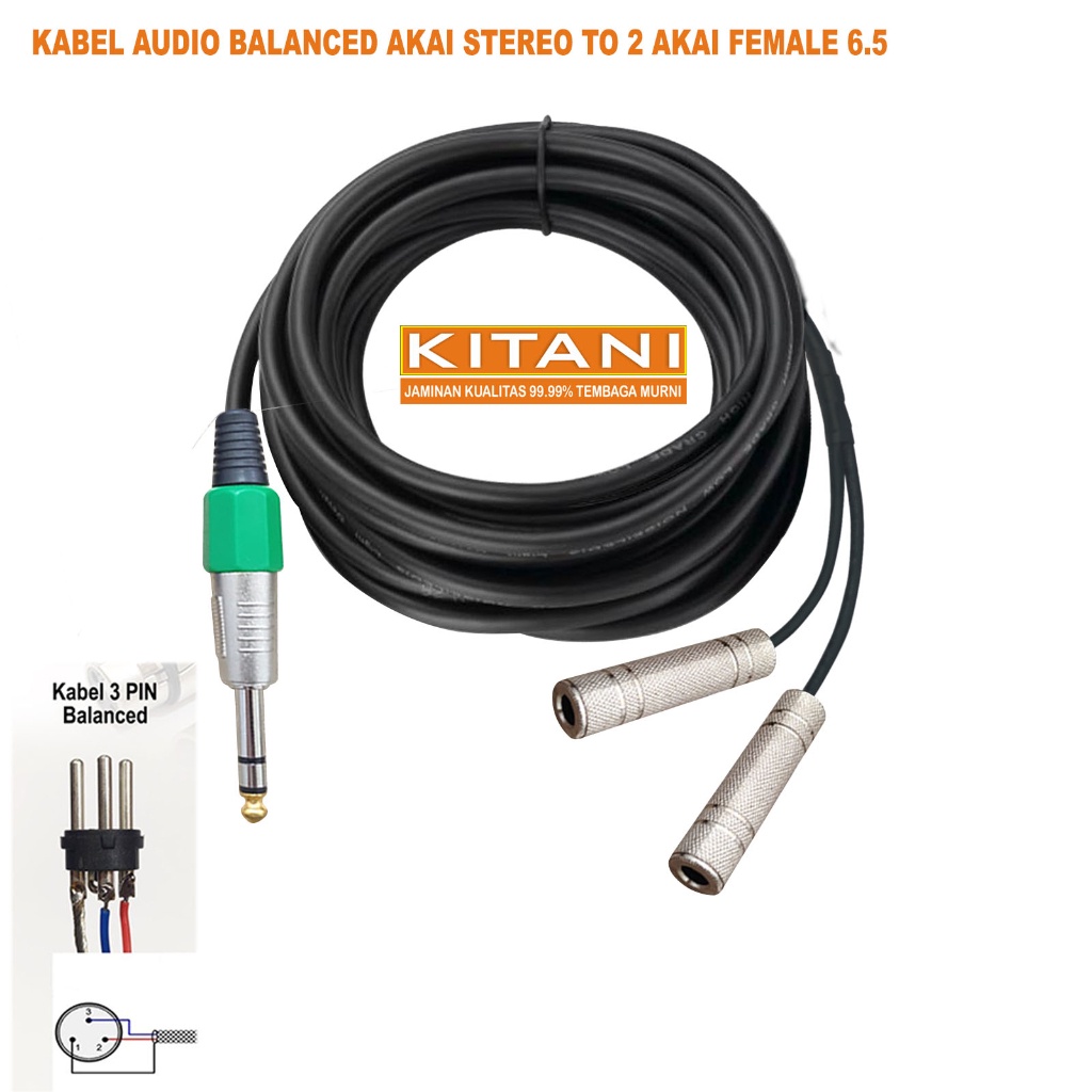 BALANCED - Akai Stereo to 2 Akai Female Stereo Jack Balance Audio Cable ...