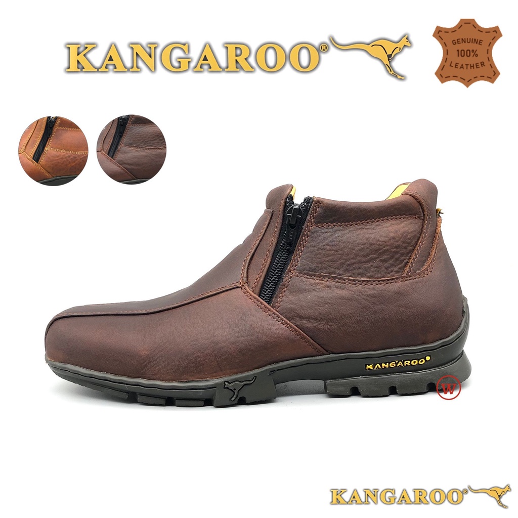 New Arrivals Kangaroo Men’s Premium Leather Mid-Cut Duo-Zip Boots Shoe ...