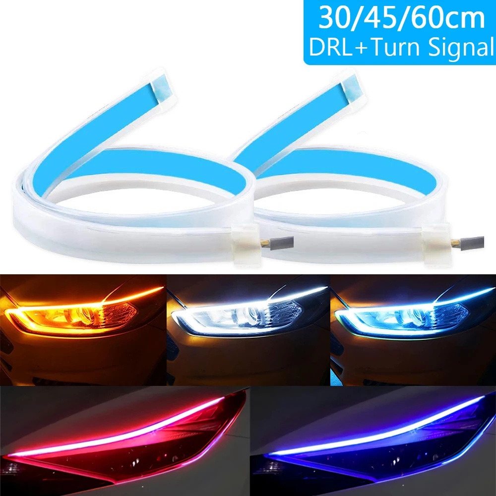 2pcs Flexible Car Led Light Strip Dual Color Headlight Lamp Daytime ...