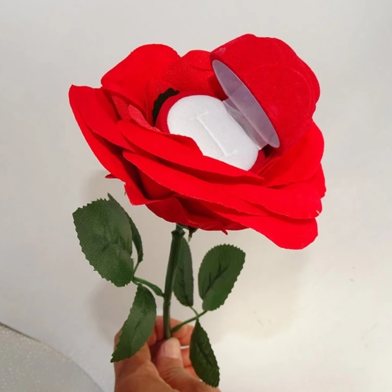 Velvet Rose Flower Ring Box Romantic Red Rose Jewelry Display Holder ...