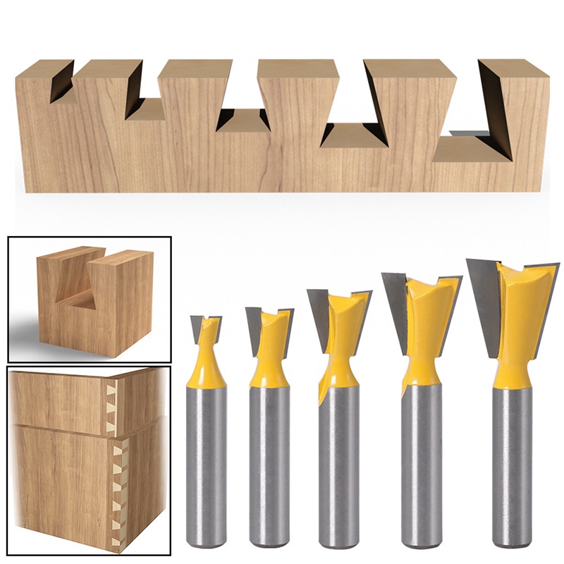 5pcs 8mm Shank Dovetail Joint Router Bits Set 14 Degree Woodworking ...