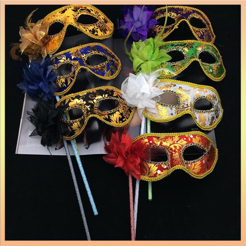 Masquerade Princess Mystique Handheld Removable Side Flower Sequin Half ...