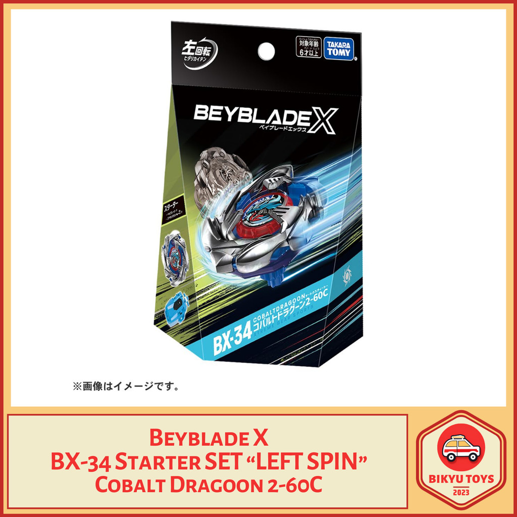Beyblade X BX-34 Cobalt Dragoon Ratchet 2-60 Bit C Cyclone Dragon Starter Set with Left Spin ...