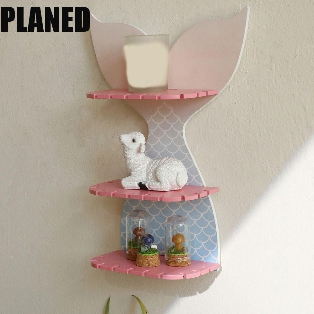 PLANED Mermaid Tail Floating Wall Shelf, Wooden Colorful 3 Tier Mermaid ...