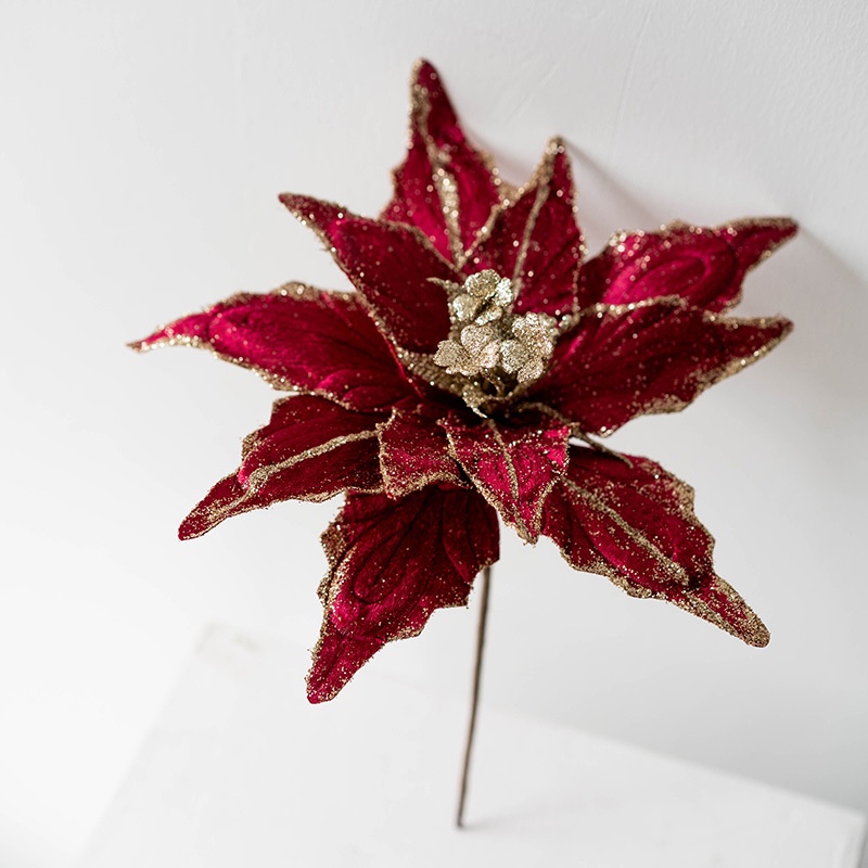 28cm Golden Champagne Christmas Flower High-End Flannel Simulation ...