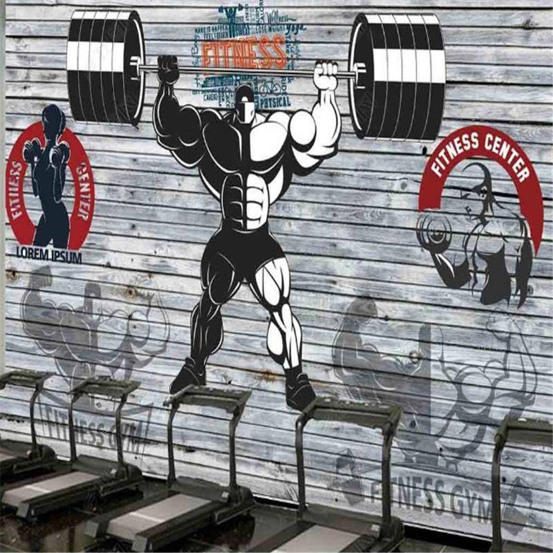 Custom 3D Modern Nostalgic Retro Sports Weightlifting Pattern Wallpaper ...
