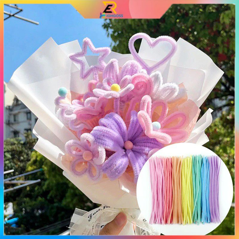 100/200Pcs Fuzzy Wire Flower DIY Chenille Stem Pipe Cleaners Rods Craft ...
