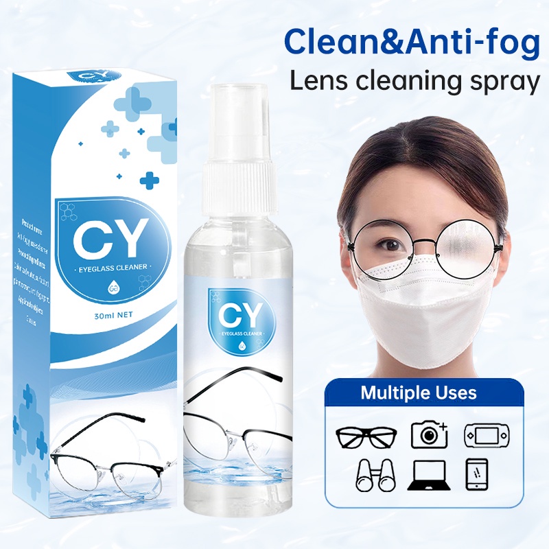 Glasses Cleaner 30ml Anti-fog Cleaning Wiping Cloth Set Applicable Lens Screen Glass Mirror ...