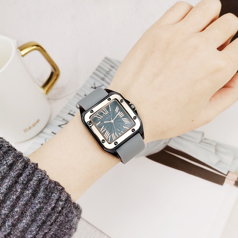 Fashion New Vintage Tide Watch Square Roman Scale Calendar Quartz Watch ...