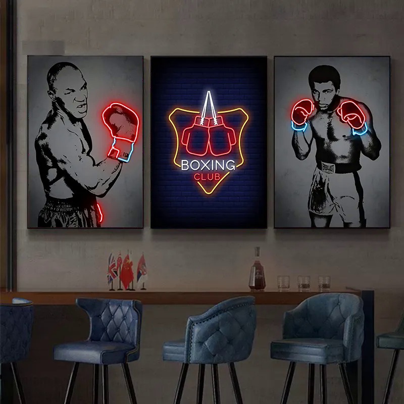 Neon Effect Boxing Legend Mike Tyson Muhammad Ali Poster Canvas ...