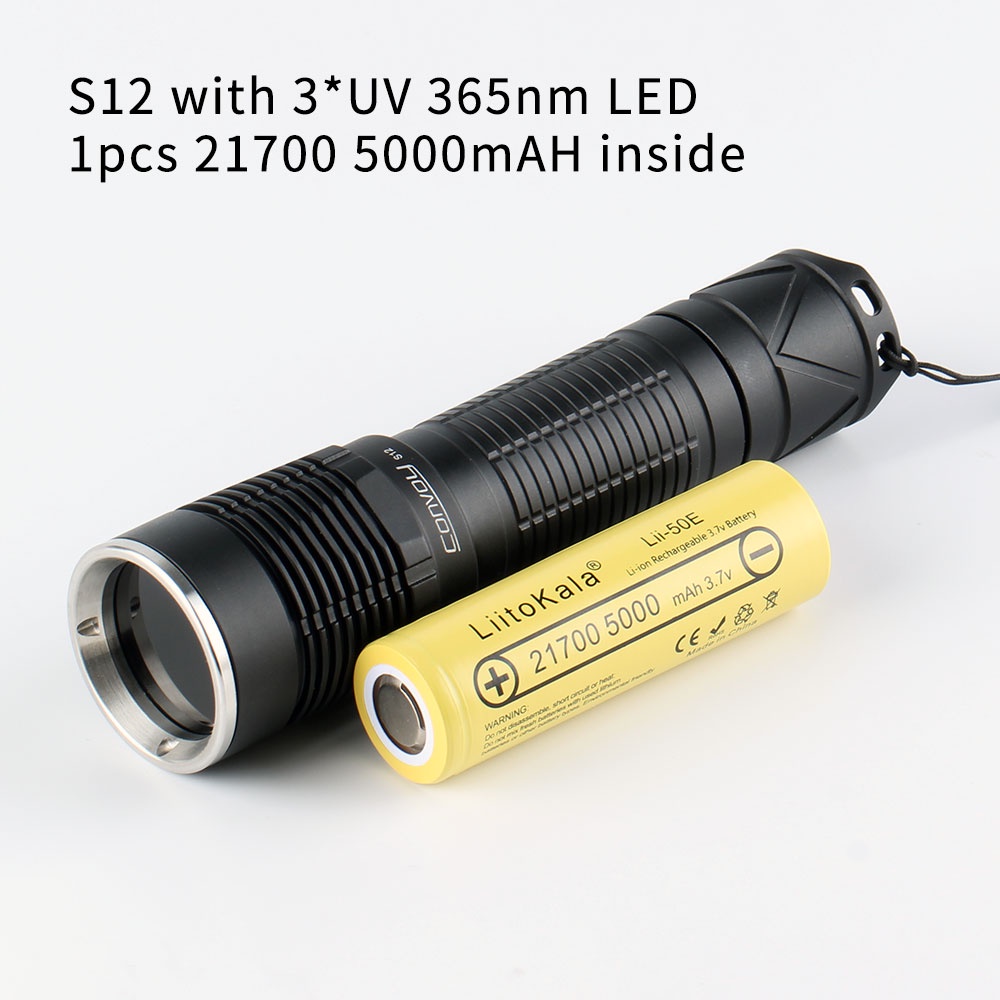 Convoy S12 with 3*UV 365nm LED,UVA 21700 Ultraviolet flashlight,torch ...
