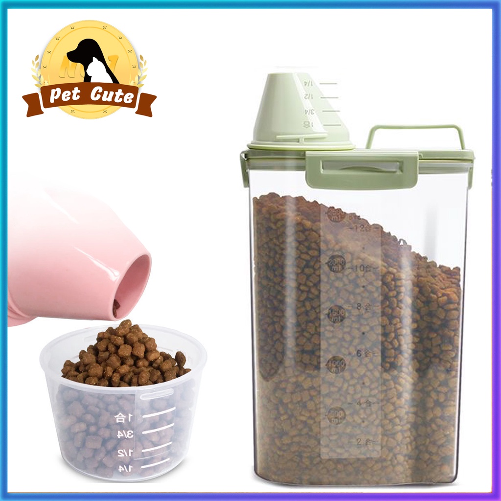 Sealed Container For Pet Food With Measuring Cup Cat Food Storage Bucket Dog Food Container ...