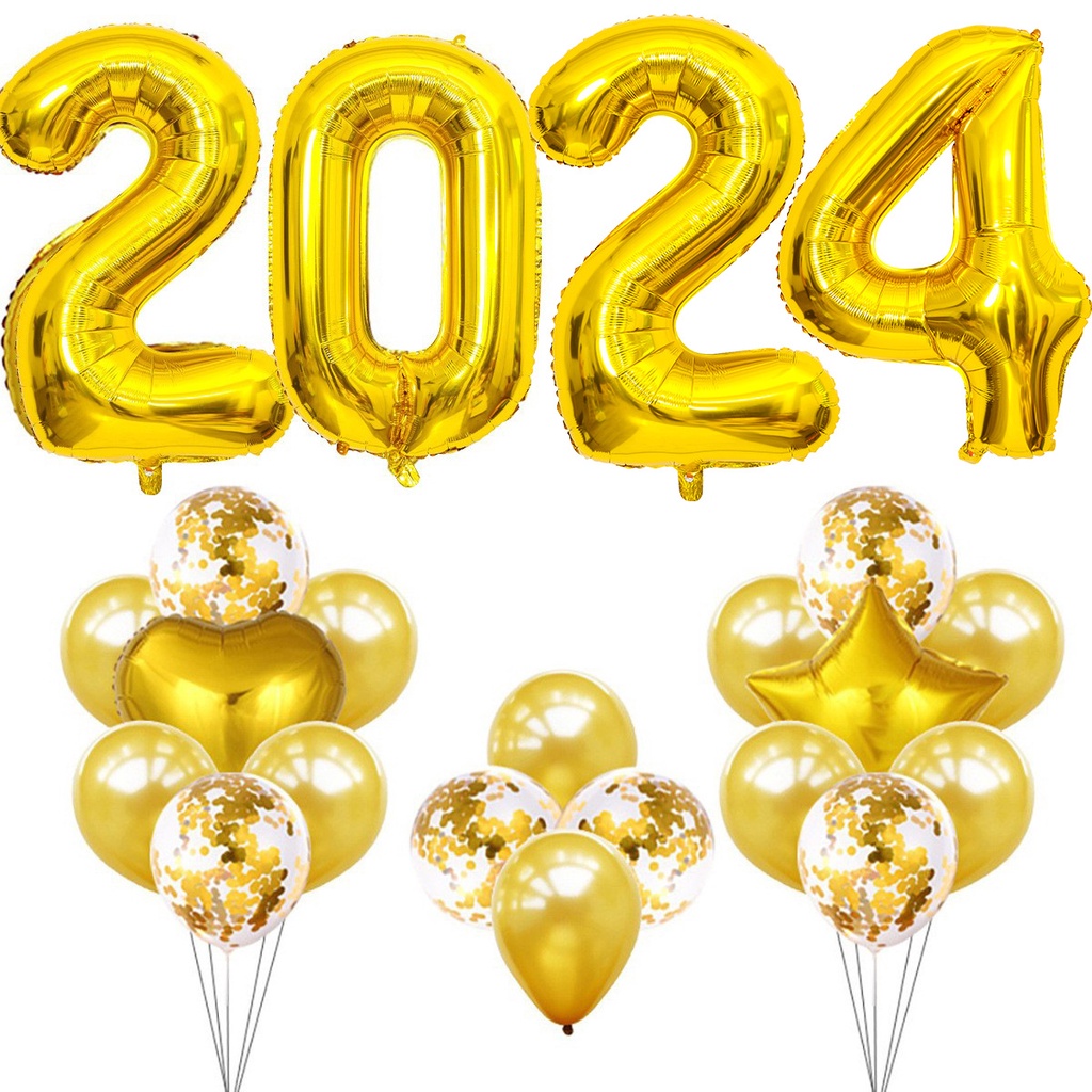 2024 Happy New Year Party Needs Balloons Set 32inch Number Foil Balloon ...
