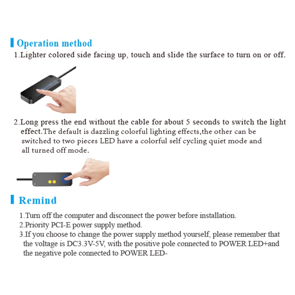 PC Power Switch Extension Finger Slide ON/OFF RGB Light Effect ...
