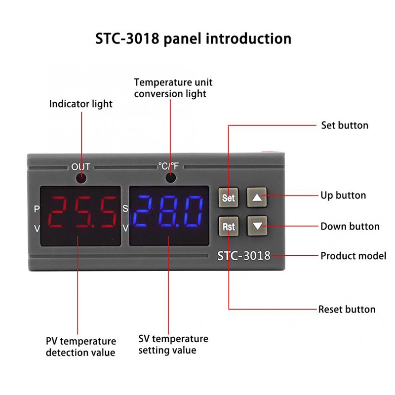 STC-3018 12V/24V/110-220V Dual Digital Temperature Controller Sensor ...