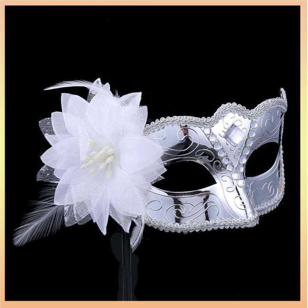 Venetian Masquerade Mask With Holding Stick For Women Feather Mardi ...