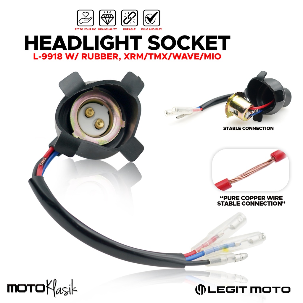 LEGITMOTO GENUINE HEADLIGHT SOCKET W/RUBBER FOR HONDA XRM, TMX, WAVE ...