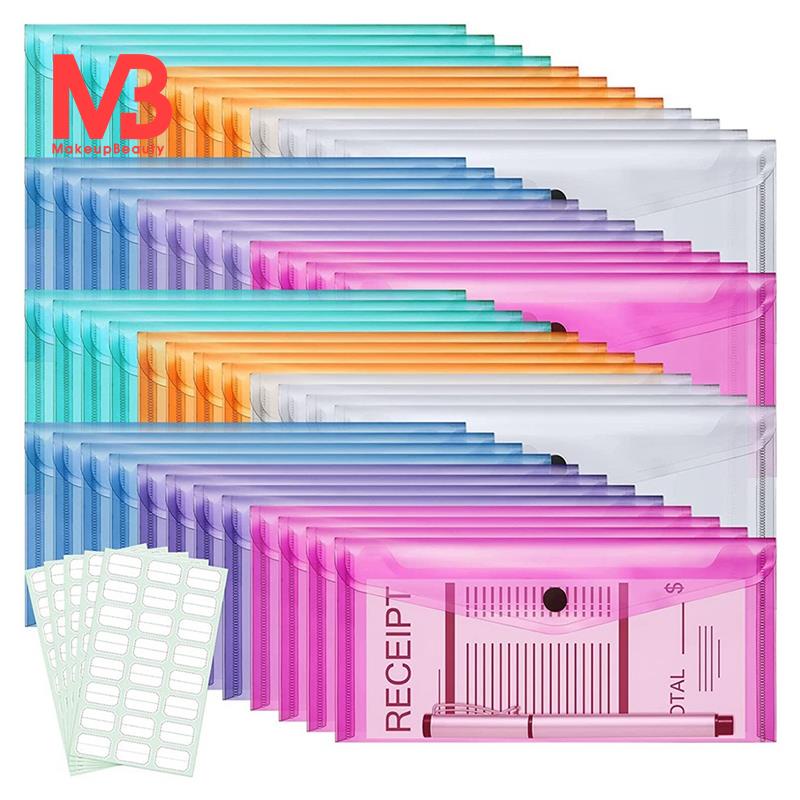 48Pcs Plastic Envelopes with Label Stickers Plastic Pencil Pouch ...