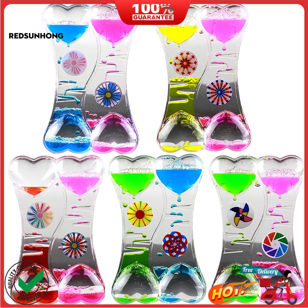 COD Double Heart Liquid Motion Bubble Drip Oil Hourglass Timer Clock ...