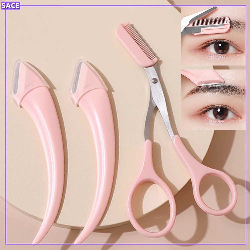 Curved Eyebrow Trimmer Scissors With Comb Stainless Steel Razor ...