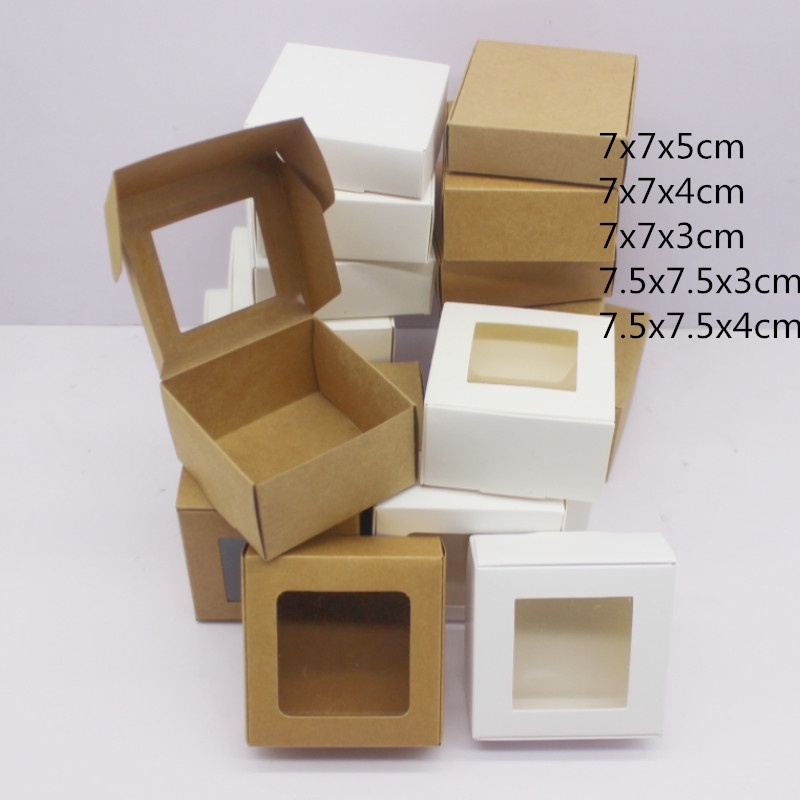 10pcsNew 7x7x3/4/5cm Series Gift Packaging Box Paper Packaging Box PVC ...