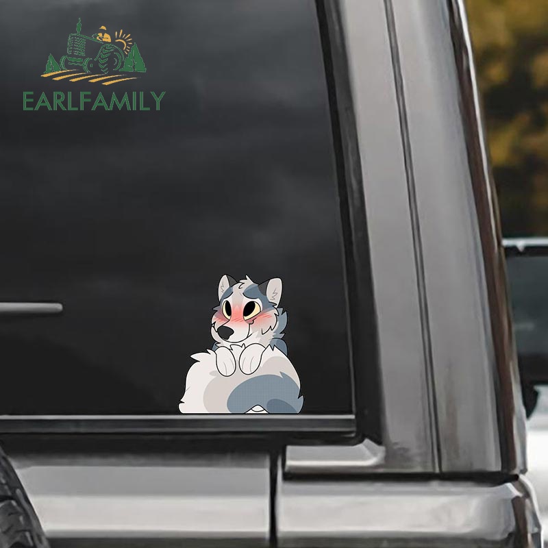 EARLFAMILY 13cm x 11.7cm Furry Shy Wolf Car Stickers Sunscreen Silver ...