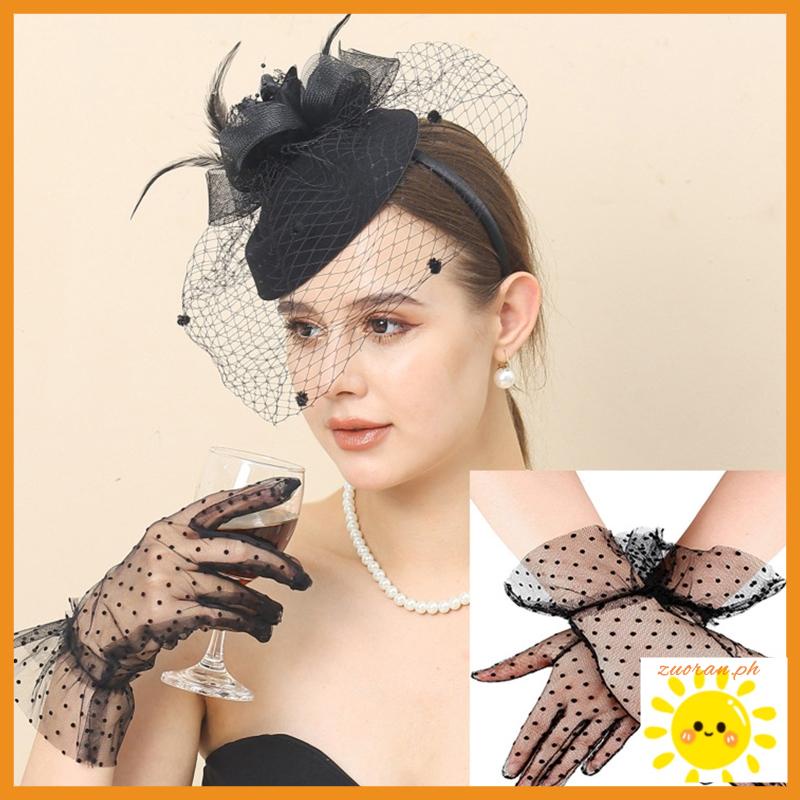 ZUOO Pack of 2 Women Cocktail Party Yarn Hat with Mesh Gloves Suit ...