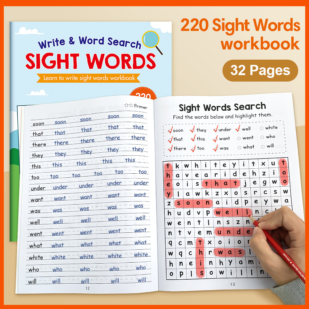 220 Sight Words Workbook Children’s English Trace Find Spell Words ...