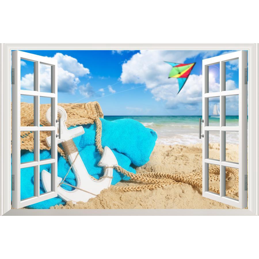 Sea 3D Window View Sticker Wall Art Vinyl Decal Summer Beach Landscape ...