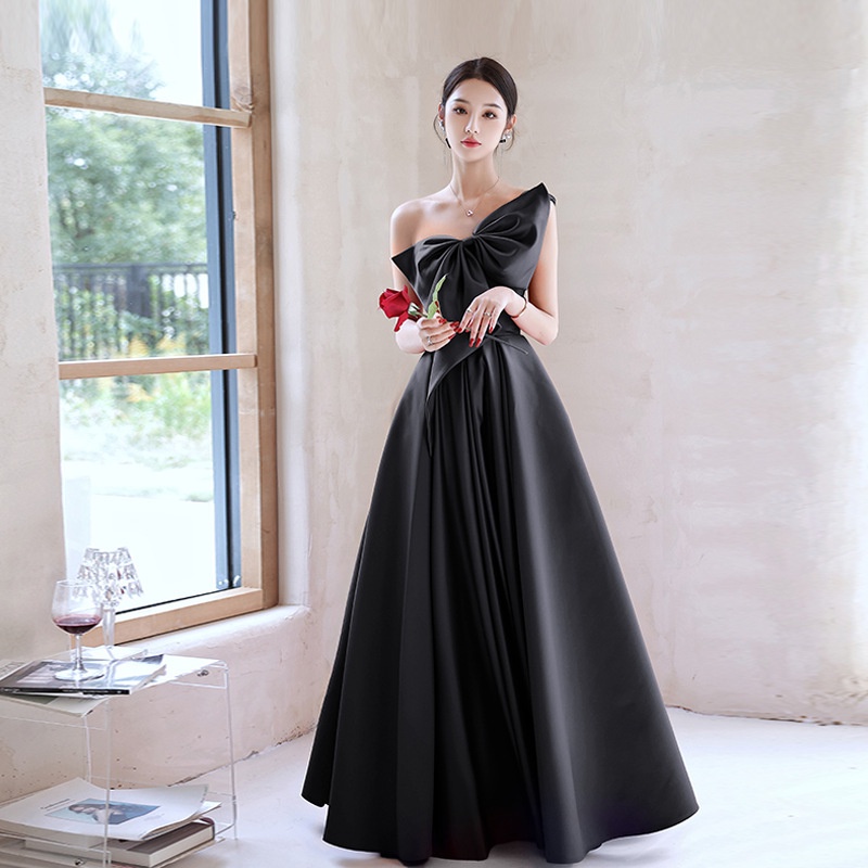 Black Satin Evening Dress Women's Bra Long Company Annual Meeting ...