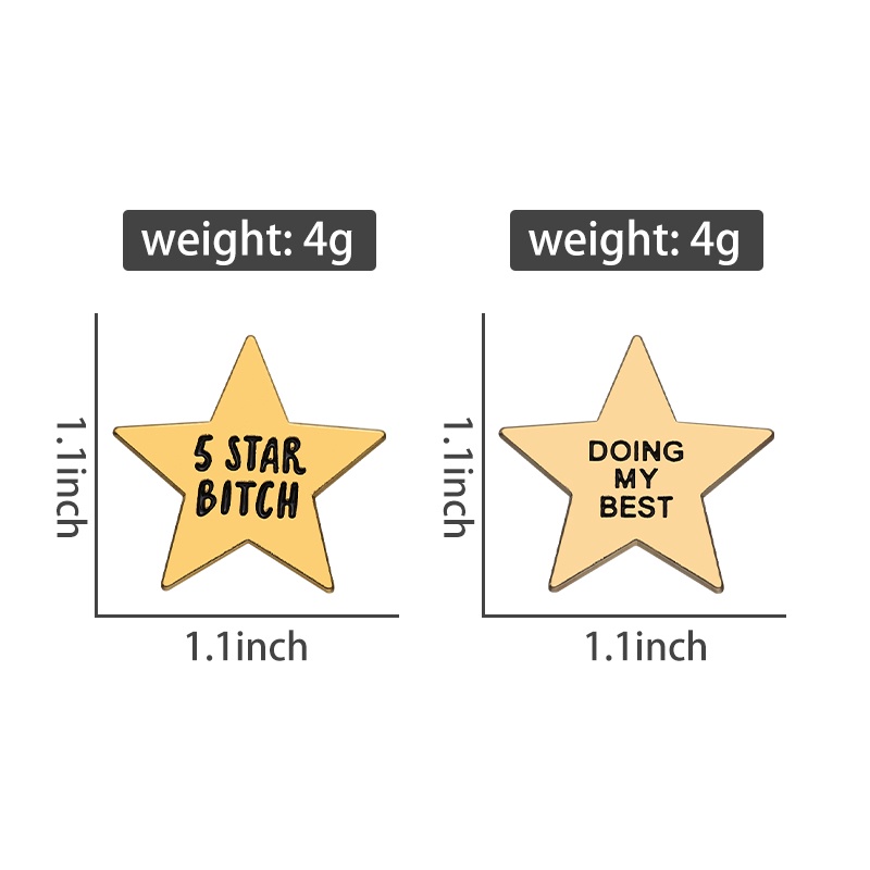 Golden Five-pointed Star Enamel Brooch with Text Doing My Best ...