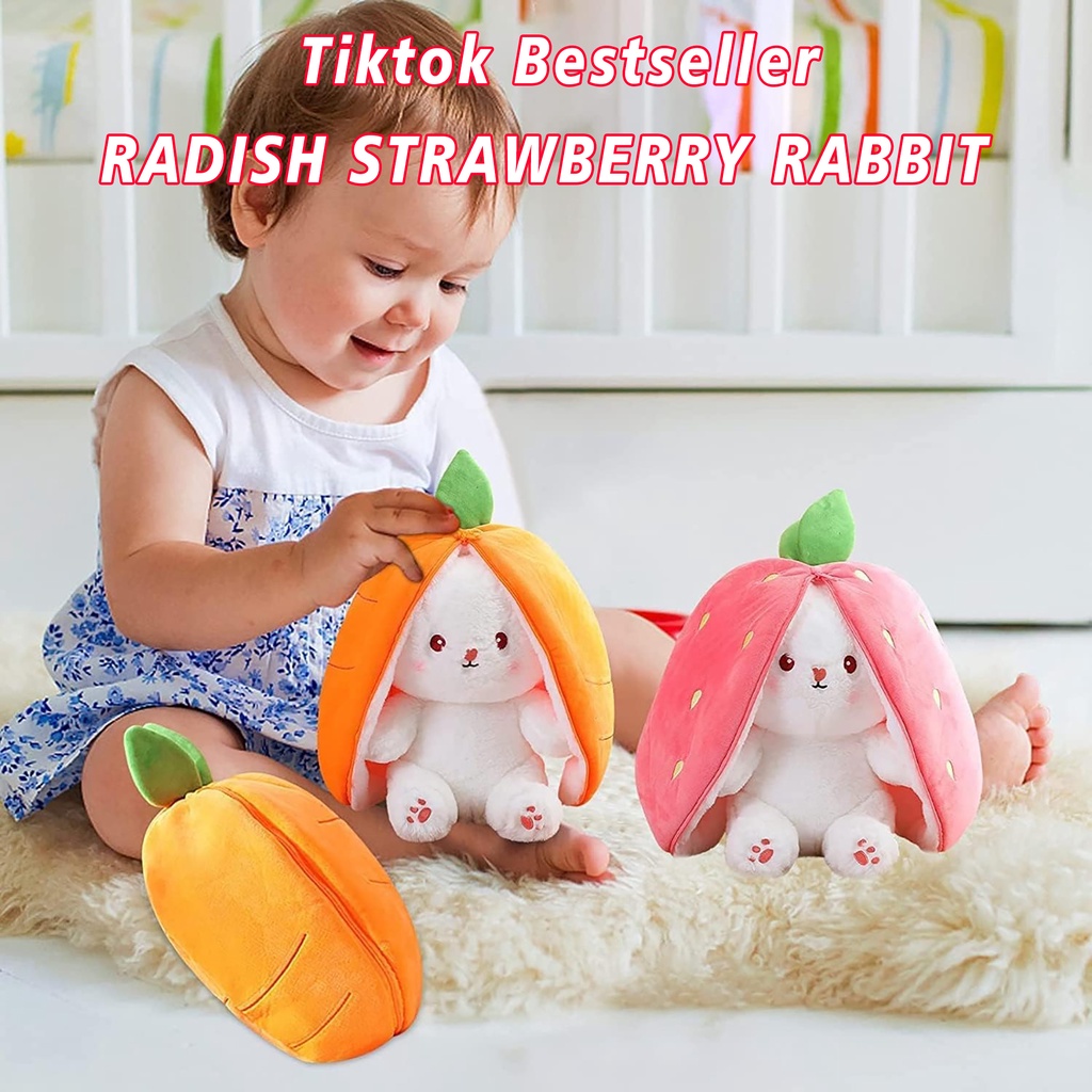 2 in 1 Strawberry Rabbit Plush Stuffed Toy Cute Bunny Long Ear Fruit ...